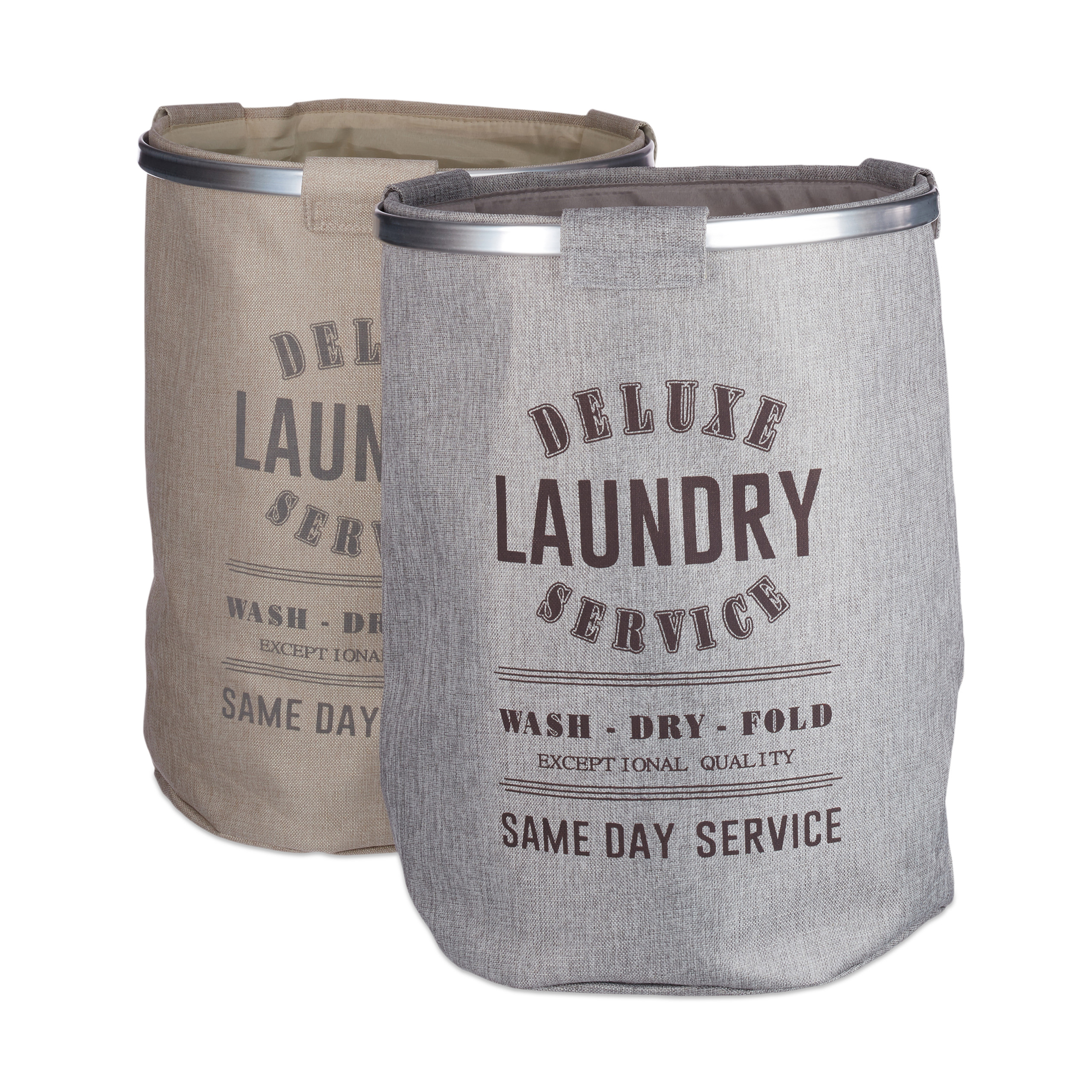 wasmand set van 2 stuks - XL - stof - waszak - 80 liter - rond - grijs ...